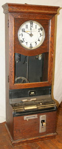 Hallock Clock Co. Oak Time Clock, C. 1920