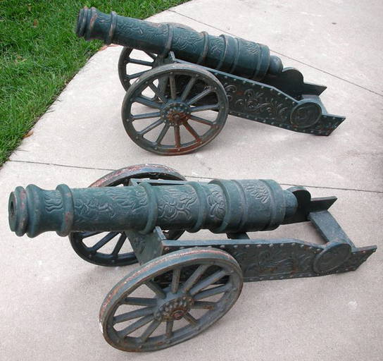 Cast Iron Cannons H 18 1/2" L 37", Replicas