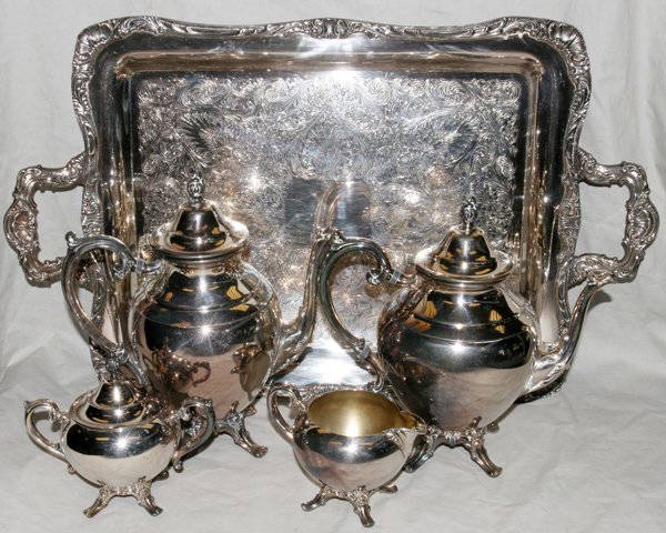 Wm. Rogers Silver Plate Tea Set W/tray, 5 Pcs