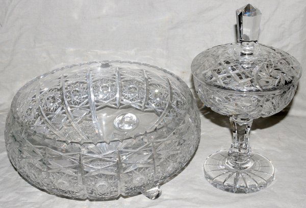 101206: CZECH CRYSTAL BOWL & COVERED COMPOTE, H 11"