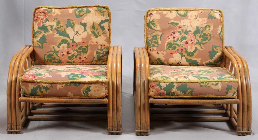 Fick's Reed Bamboo Recliner Chairs, Pair