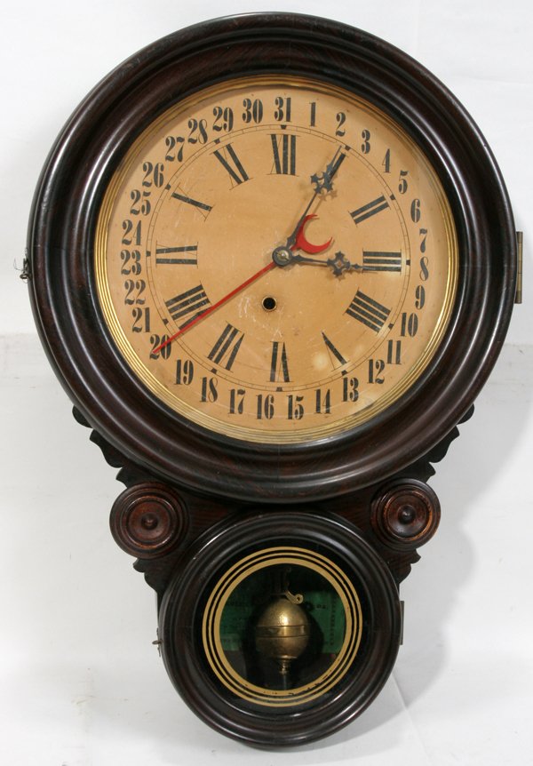 111272: E. INGRAHAM CALENDAR CLOCK, ROUND DROP STYLE