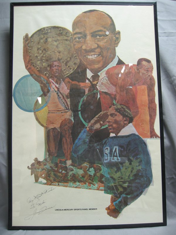 120081: JESSE OWENS AUTOGRAPHED POSTER & BRONZE COIN