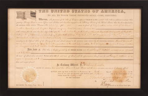 Abraham Lincoln 1862 Land Grant Document 10''x16''. For