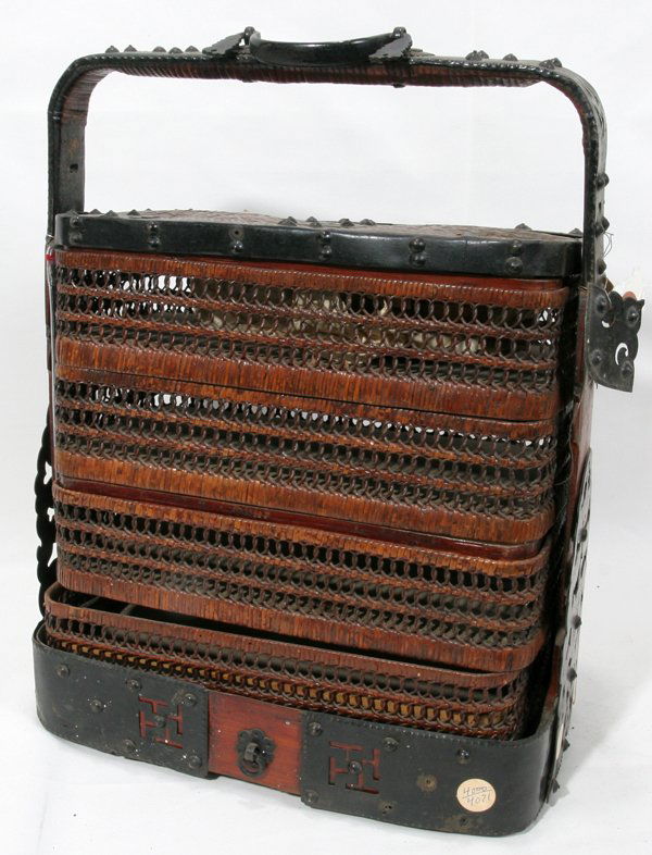 022385: ANTIQUE KOREAN LAYERED WOVEN CRICKET BASKET