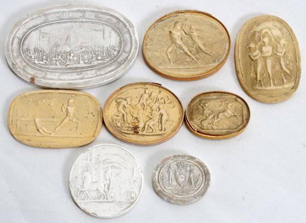 Intaglio Plaster Molds (8), Antique, L 1" 3"