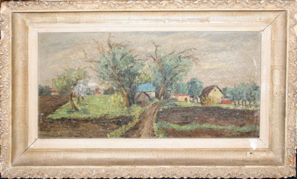 032497: HARRY MINTZ OIL/BOARD LANDSCAPE WITH FARM: