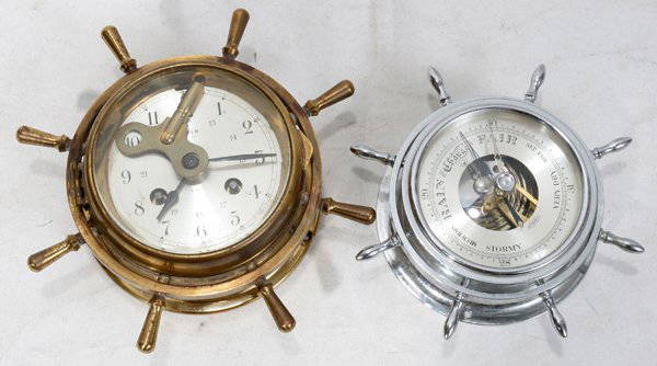 Salem Clock Co. Metal Barometer & Brass Clock