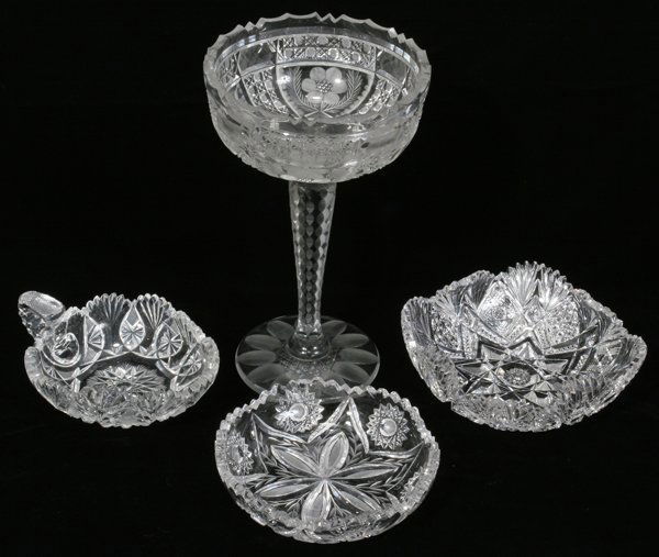 061448: AMERICAN CUT GLASS DISHES & INTAGLIO COMPOTE