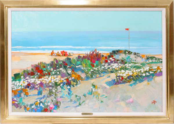 062008: RODOLFO DOTTI OIL/CANVAS BEACH SCENE: ITALIAN