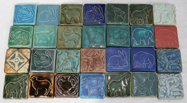 Pewabic Pottery Tiles, Late 20th C, 45 Pcs
