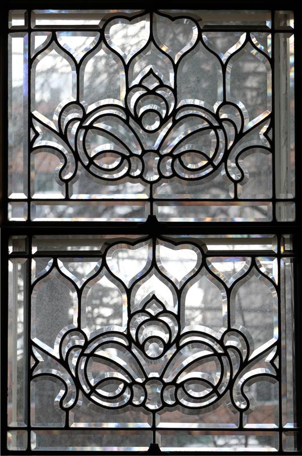 Bevel Leaded Glass Window Panes Pair H 20" W 28.25"