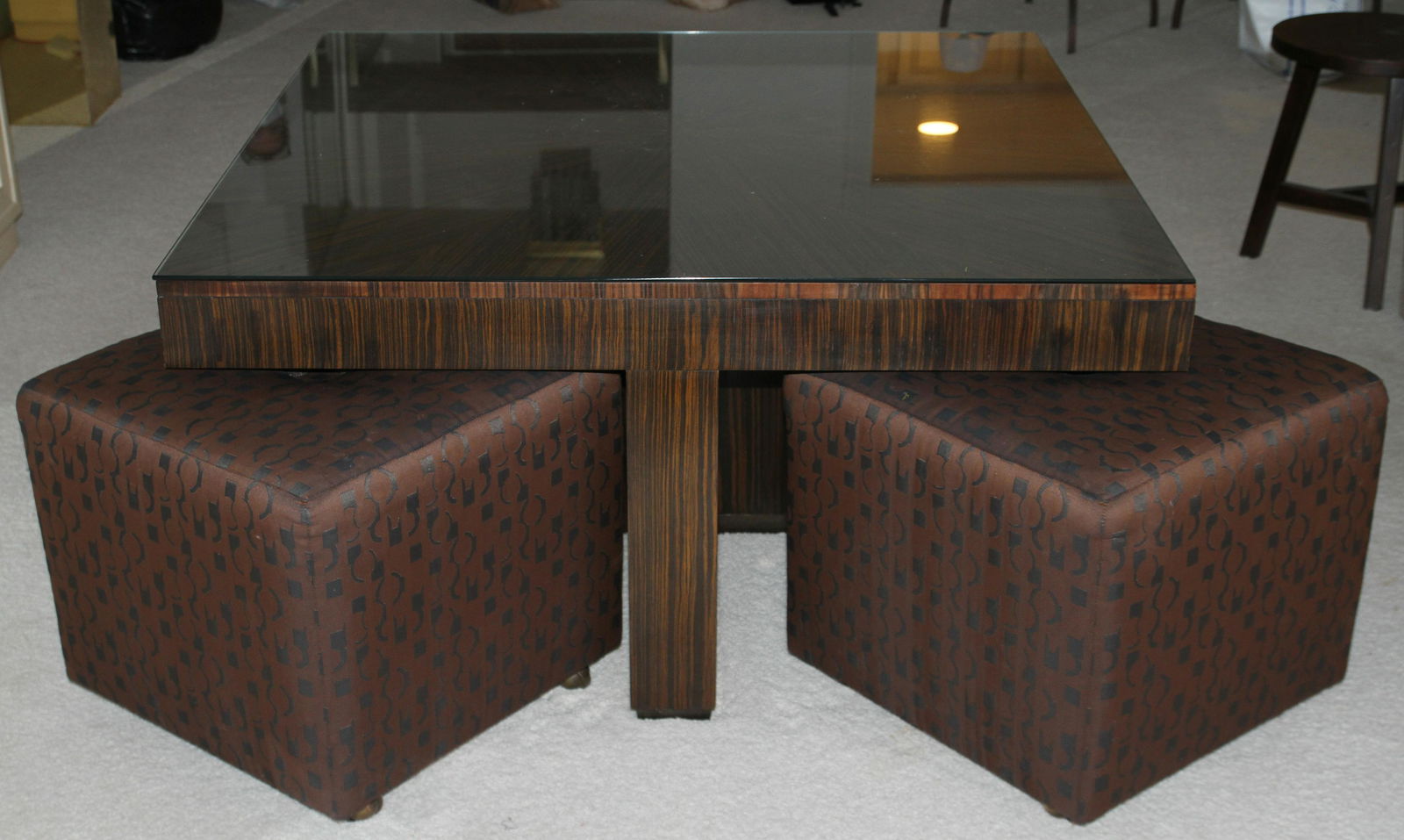 Henredon Square Cocktail Table, Four Ottomans H 23" W