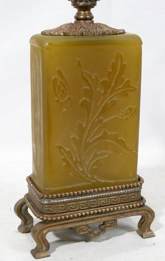 Steuben Acid Etched "green Jade" Style Lamps,