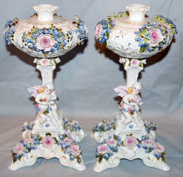 100385: HOBE, ITALIAN POTTERY OIL LAMPS, C. 1960, PAIR