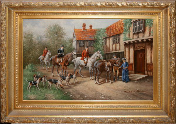 102089: ROBERT FOX, OIL ON CANVAS, FOX HUNTERS & HOUNDS