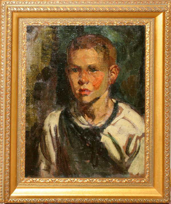 112234: ROY C. GAMBLE, OIL ON CANVAS, C.1920, 19" X 14"