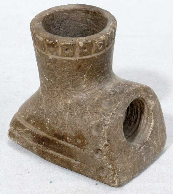 010292: NATIVE AMERICAN, STONE CARVED PIPE BOWL, H 4"