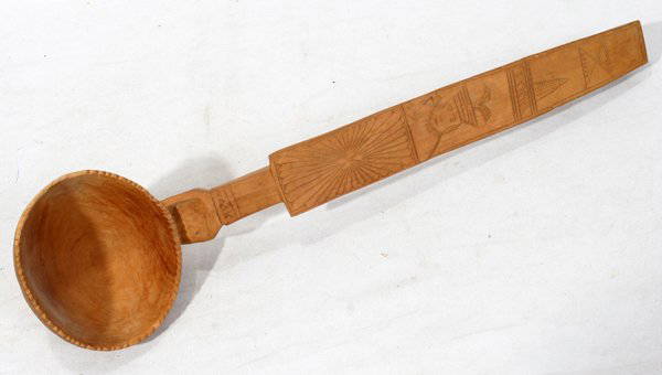 American Indian, Carved Wood Ladle W/sun Design