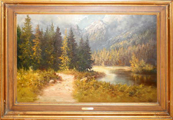 052152: J. H. THOMAS, OIL ON CANVAS, C. 1960, 24" X 36"