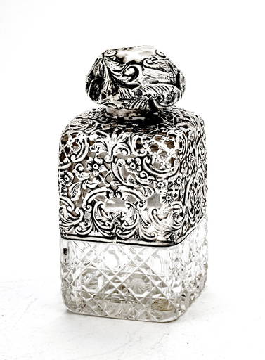 Sterling And Cut Glass Bottle, Silver Overlay 1901