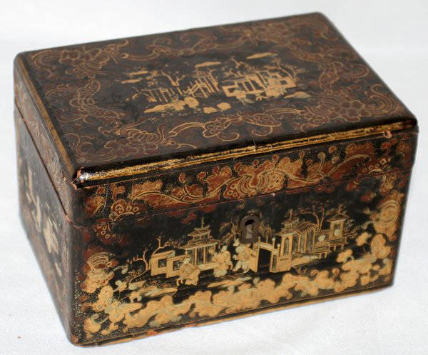 Japanese Lacquer Tea Caddy, 19th C., H 3", L 6"