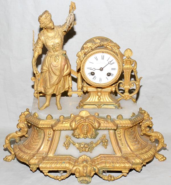 112162: C. DETOUCHE BRONZE MANTLE CLOCK, C. 1880, H 17"