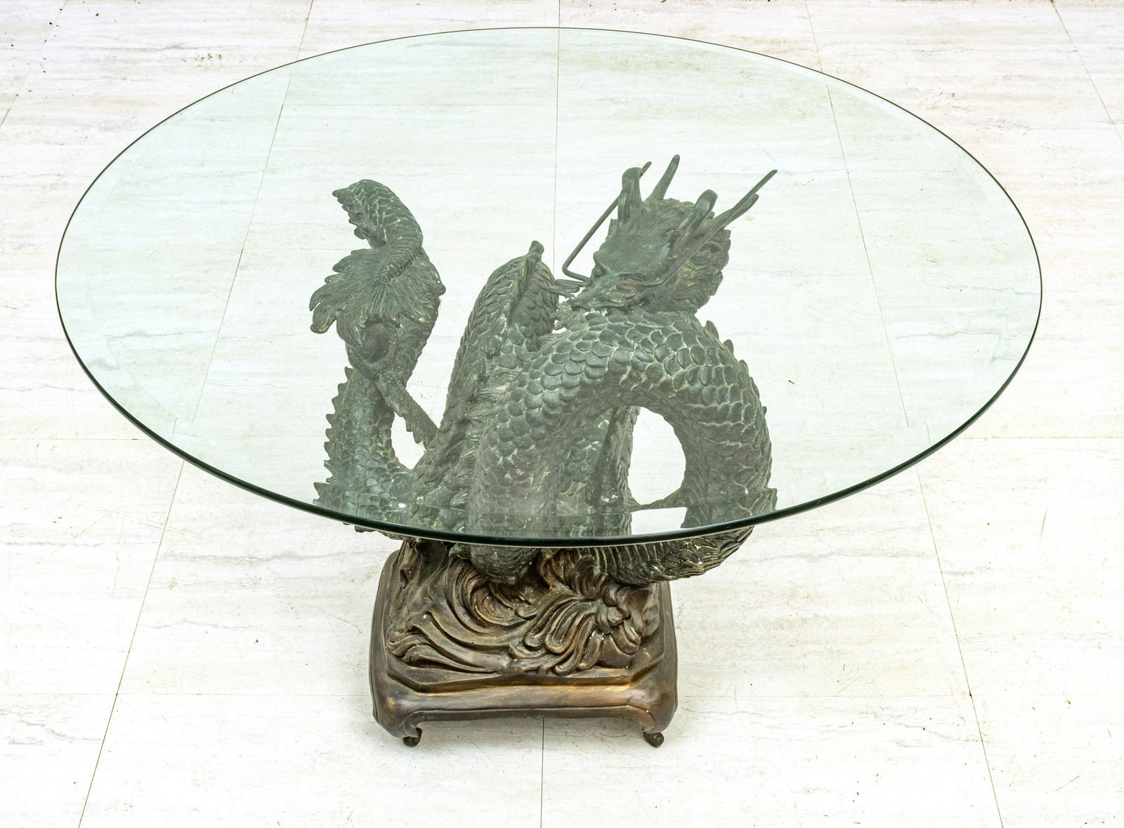 ASIAN BRONZE AND GLASS TOP DRAGON TABLE, H 20" DIA 36" - Jan 21, 2022 ...