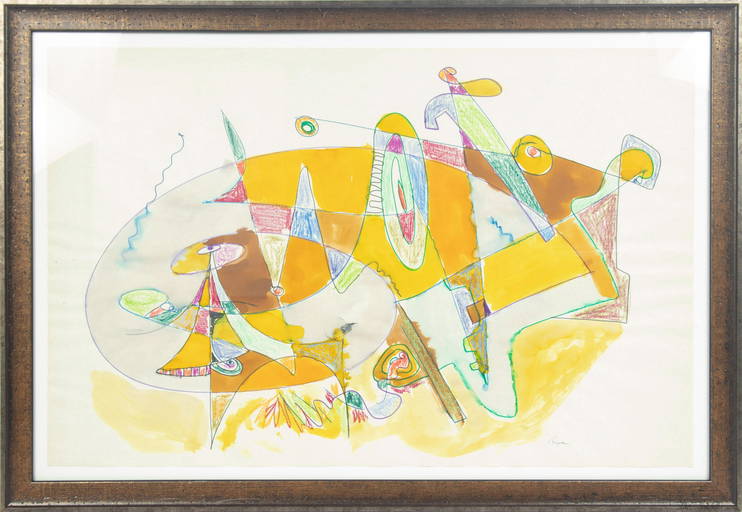JACK FAXON (AMERICAN 1936 - 2020) WATERCOLOR AND CRAYON ON PAPER, H 22 ...