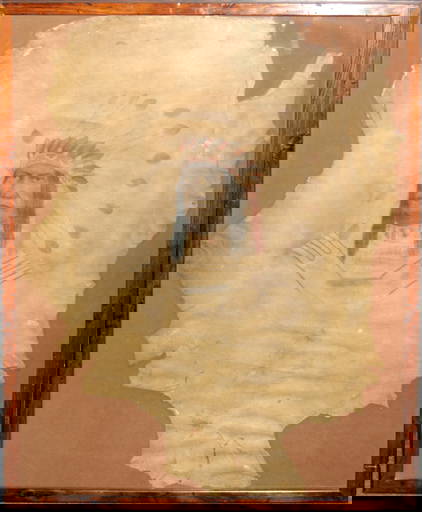 Native American, Indian Chief Portrait On Hide