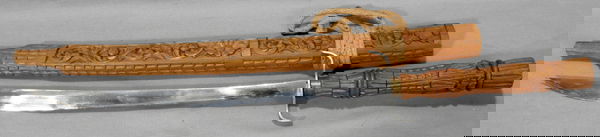 070264: POLYNESIAN SWORDS W/ WOODEN SHEATH