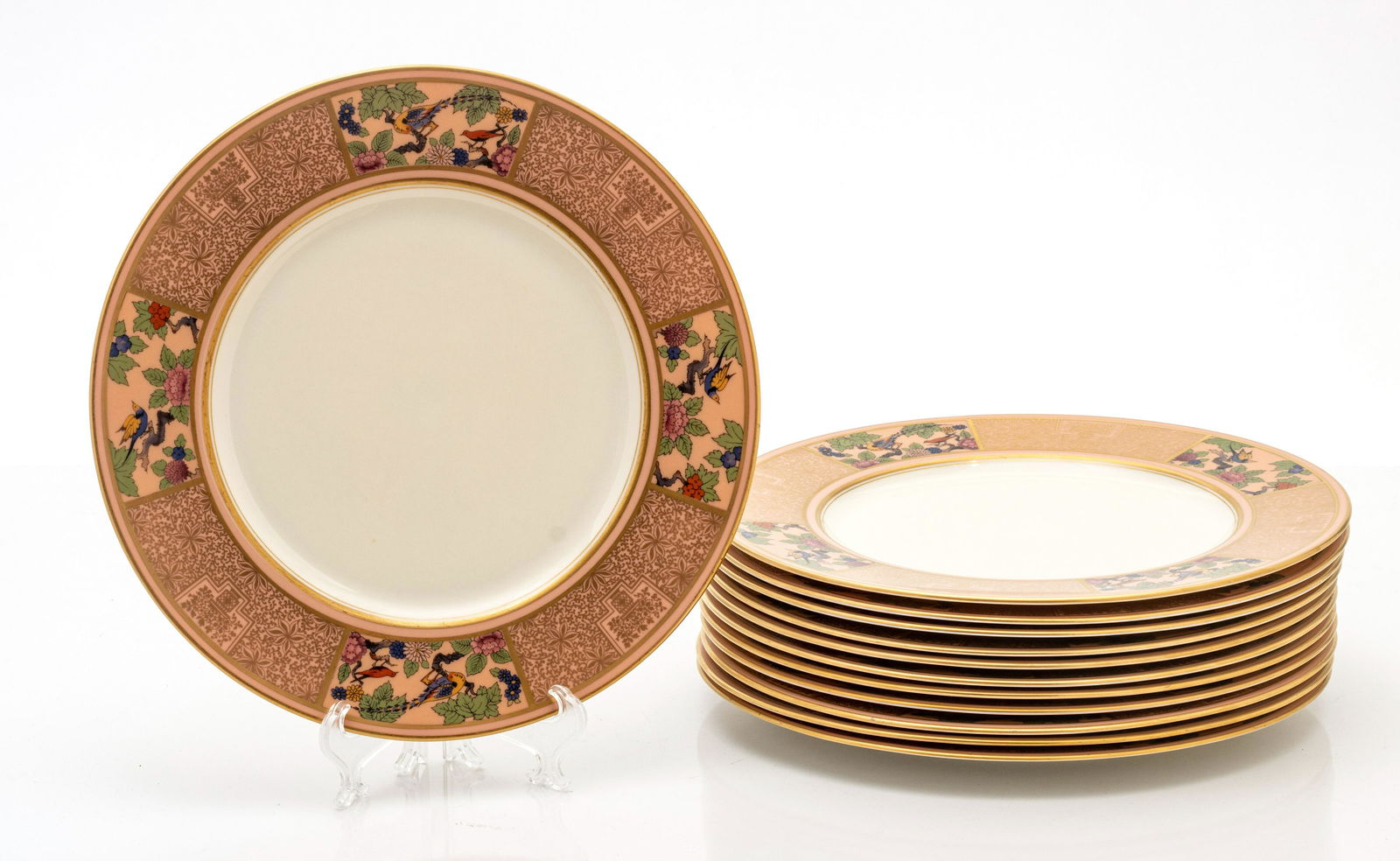 Lenox Porcelain Plates Set Of 12 Dia 10 1/4", Birds