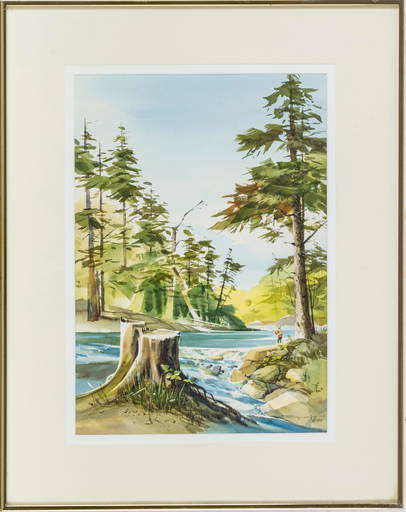 Roland Roycraft Watercolor C. 1983, Fishing The Falls, Michigan, H 20 ...