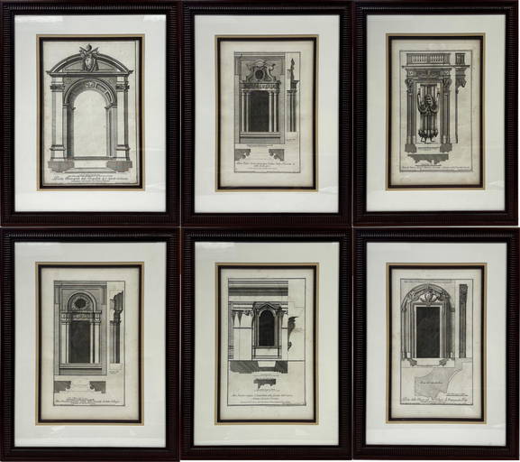 Italian Etchings On Paper, Set Of Six Architectural Etchings H 16.5'' L ...