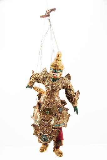 Thailand Demon Puppet, Wood, Lacquer, Gold Sequins H 24" W 12" (#120554 ...