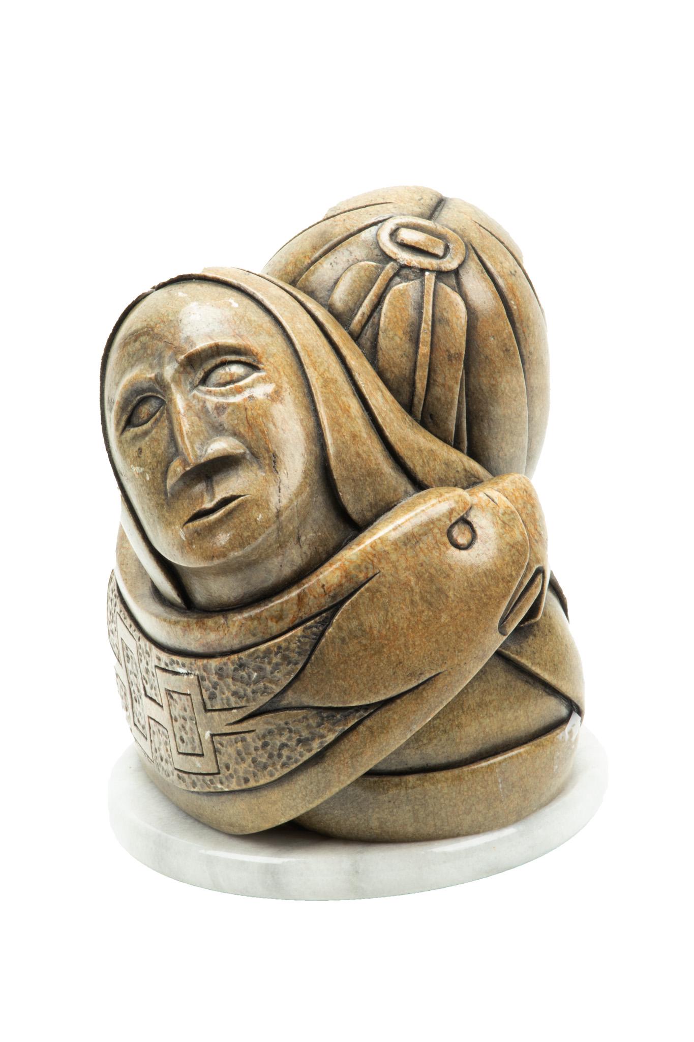 Cyril Henry, Southwestern Carved Stone Sculpture, Two Native Americans ...
