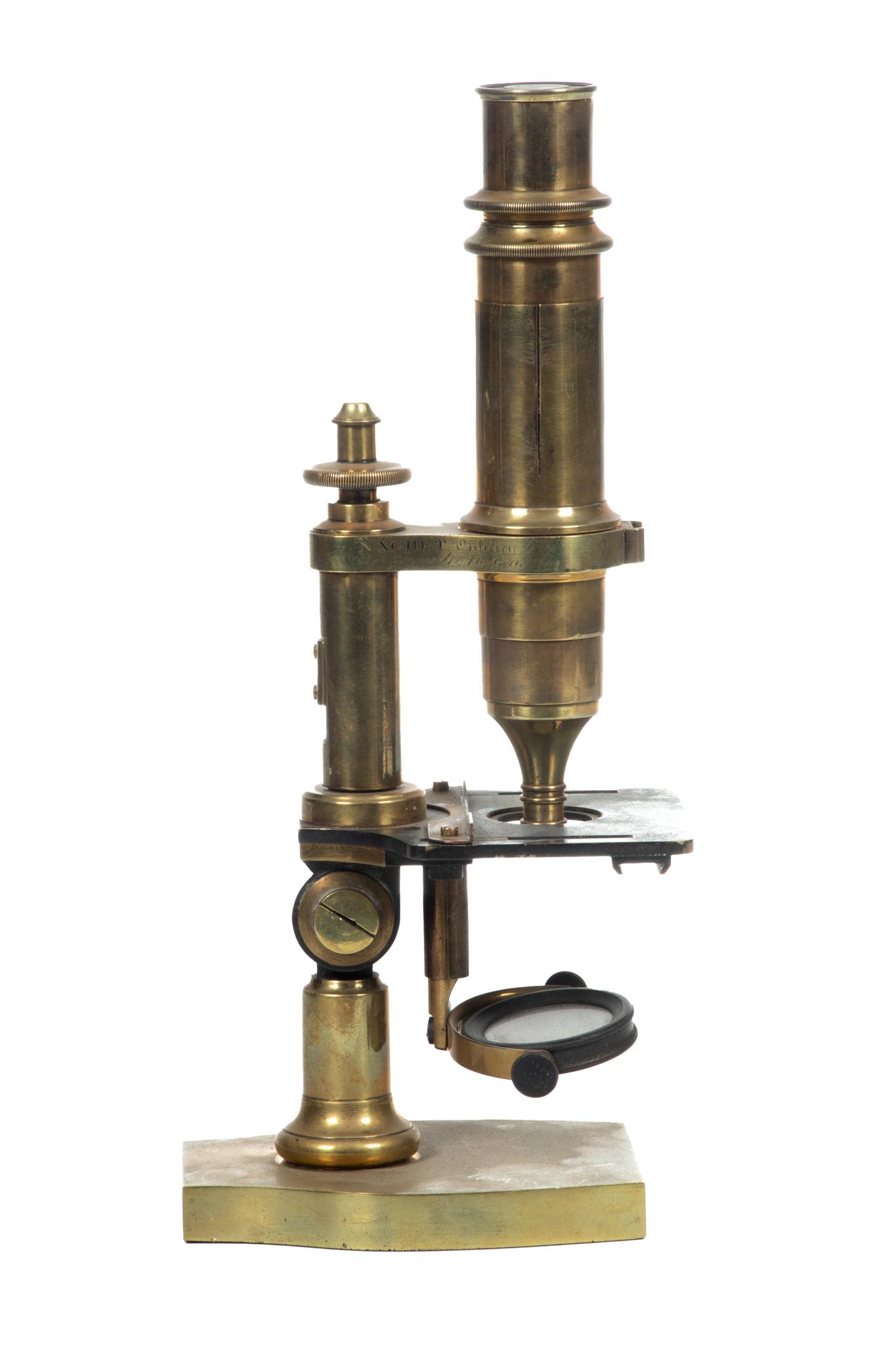 Nachet, Paris, Cased Brass Compound Monocular Microscope, C. 1870s, H 10''