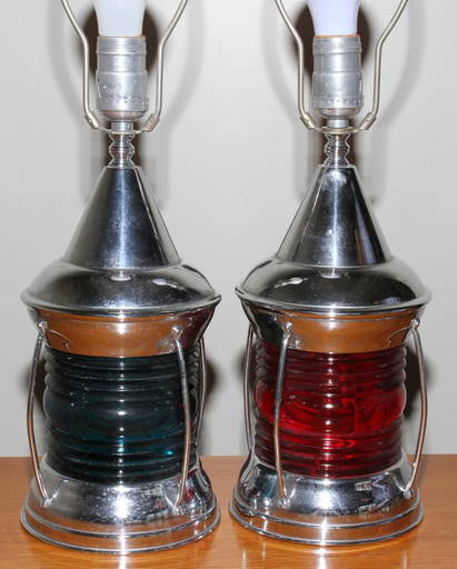 Ship's Lantern Style Plated Metal & Glass Lamps
