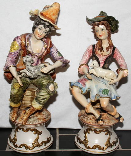 Italian Hand Painted Ceramic Figurines, Pair