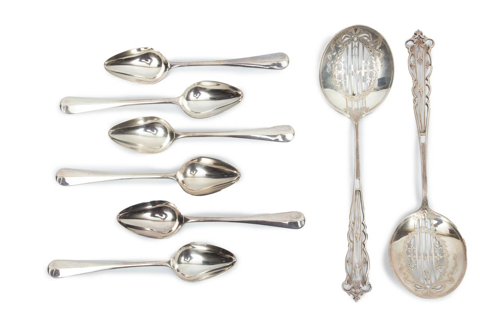 James Dixon & Sons Sterling Drain Spoons (2)+ 6 Sterling Teaspoons 8.5t ...
