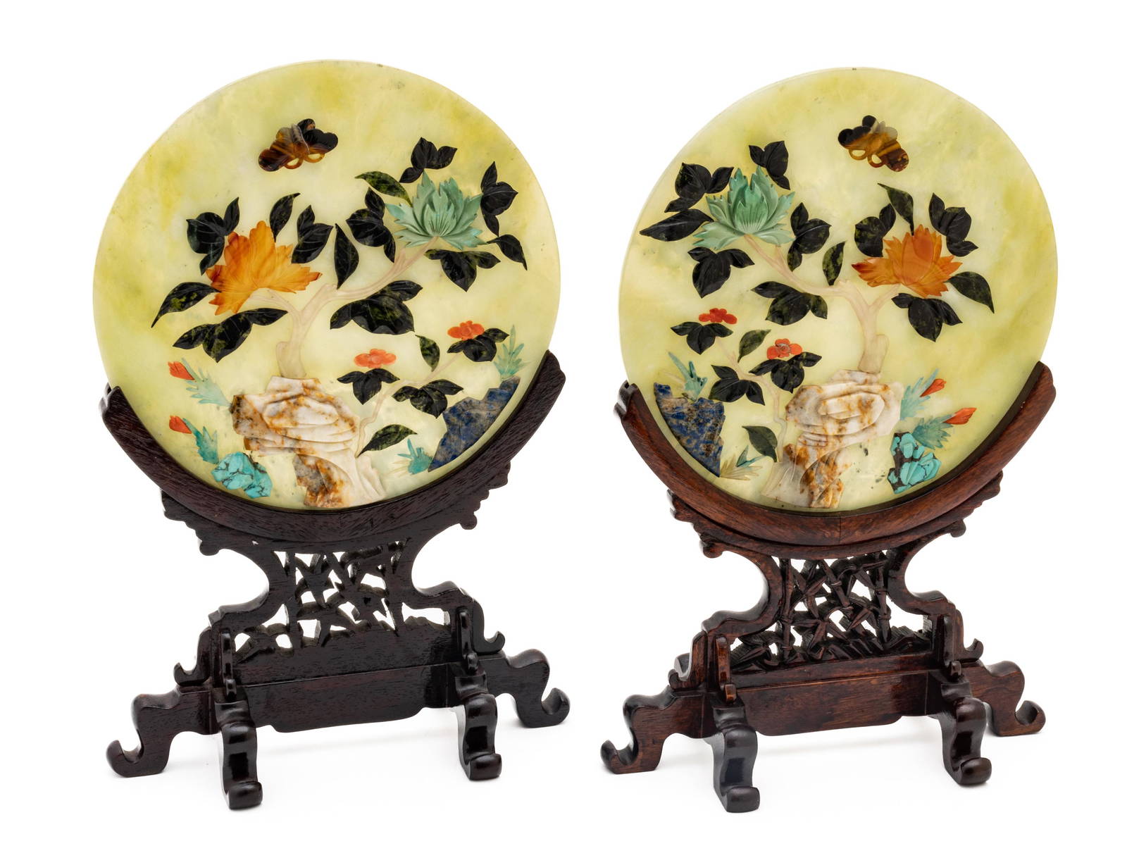 Pair Of Chinese Jade Table Screens Dia. 9'' Auction