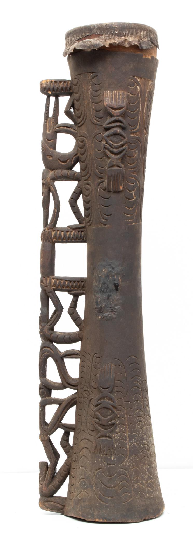 Papua New Guinean Carved Wood And Snake Skin Drum (tifa) Mid 20th C., H ...
