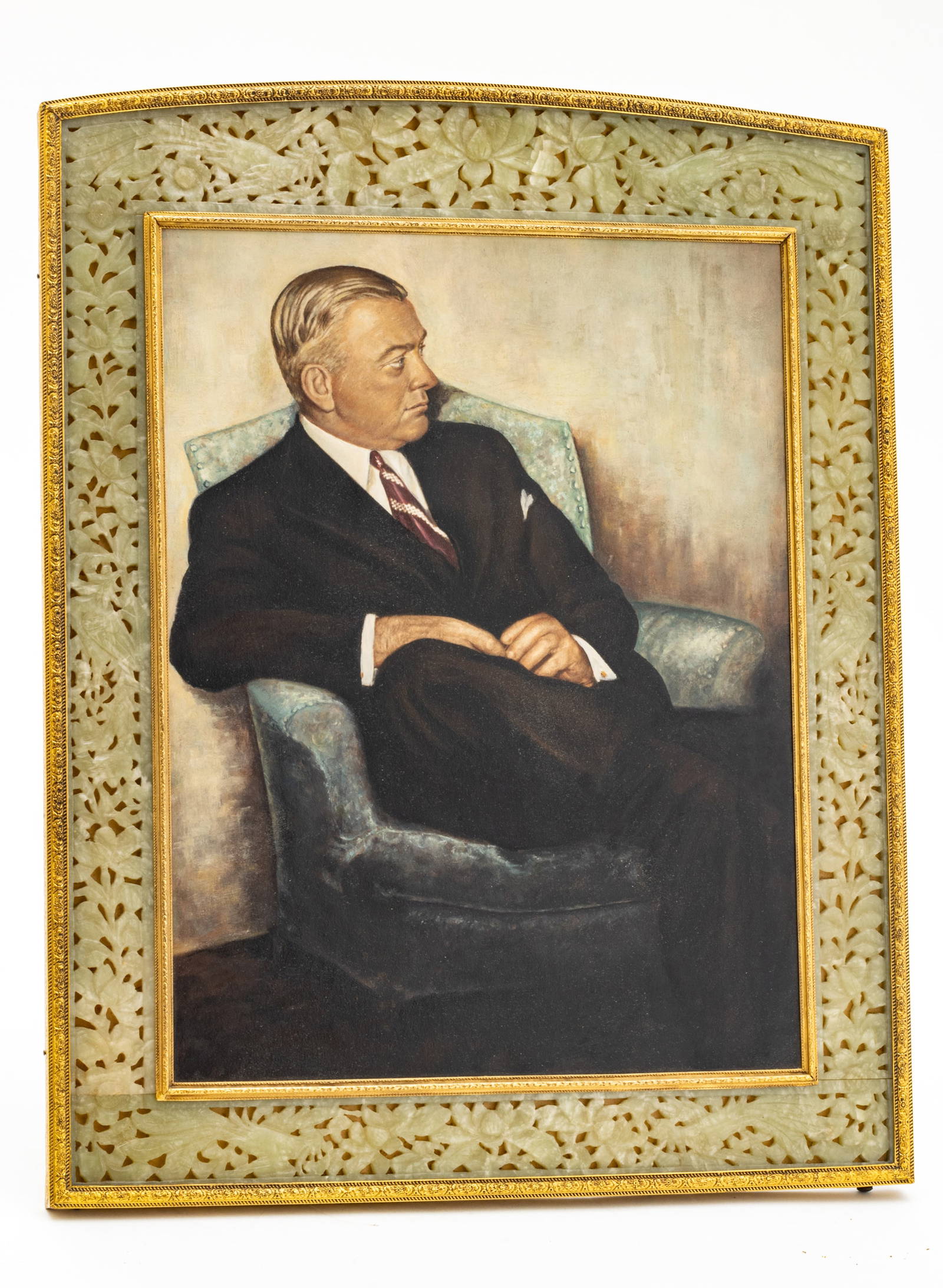 Chinese Jade Photo Frame, Oil Portrait Of Fred Fisher, From The Estate ...