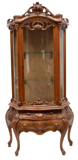 French Style Walnut Curio Cabinet In Two Parts, Drawers At Base, H 80 ...