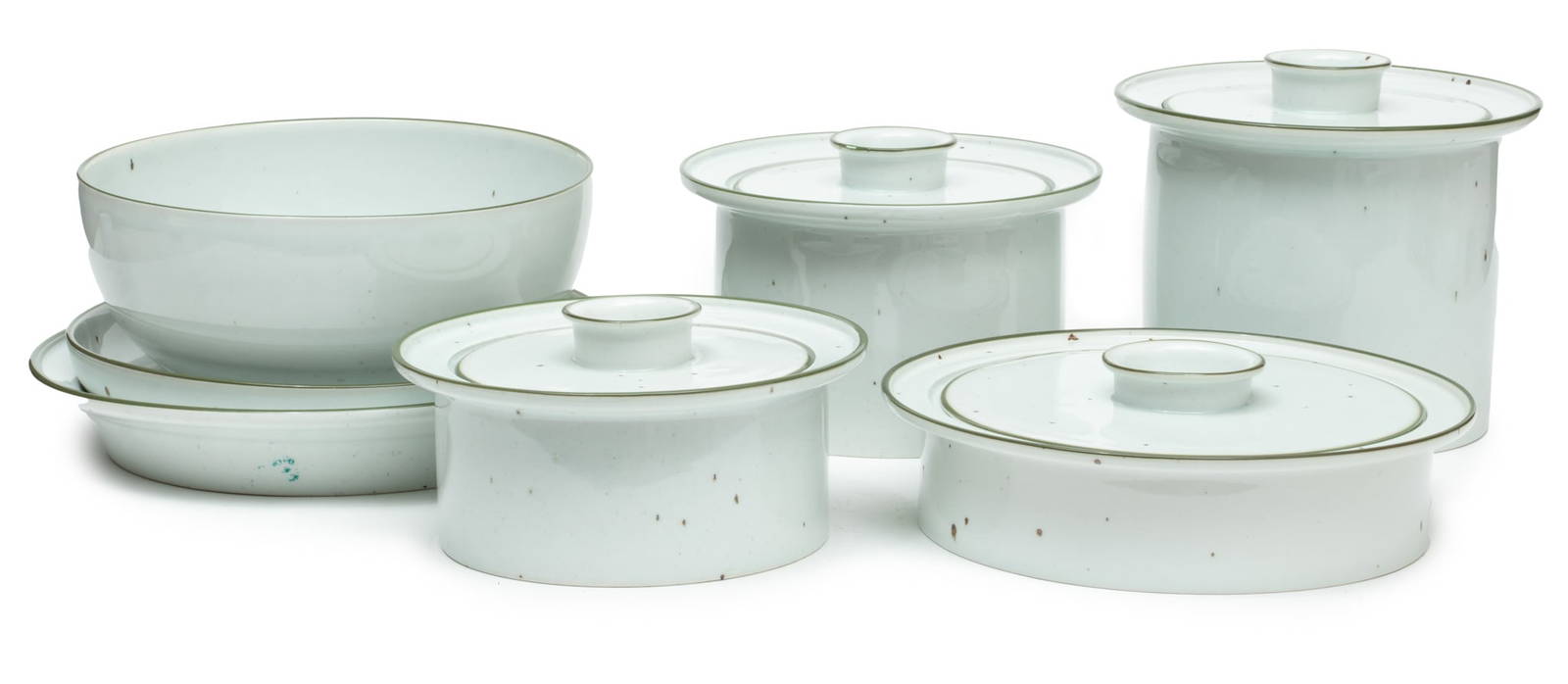 Dansk Danish Dinnerware, Green Edge, Brown Mist Speckled 7 Pcs Auction