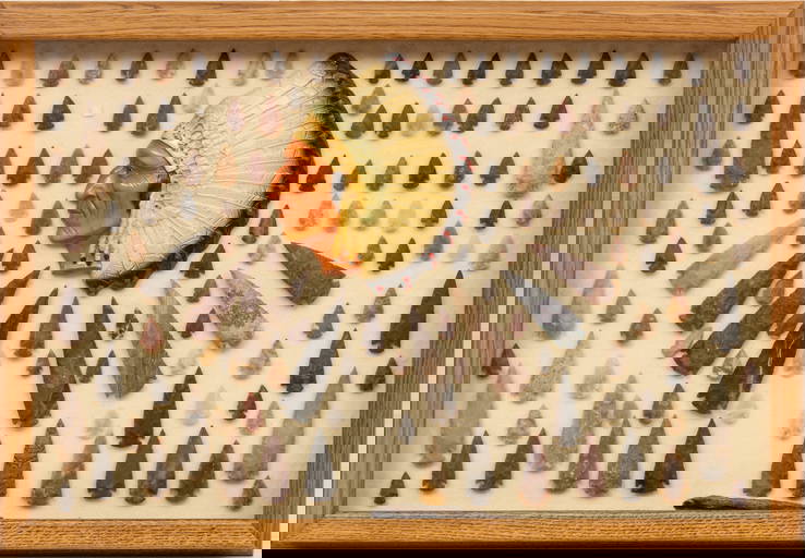 Native American Stone Arrowhead Collection, H 23" W 32" 130 Pcs