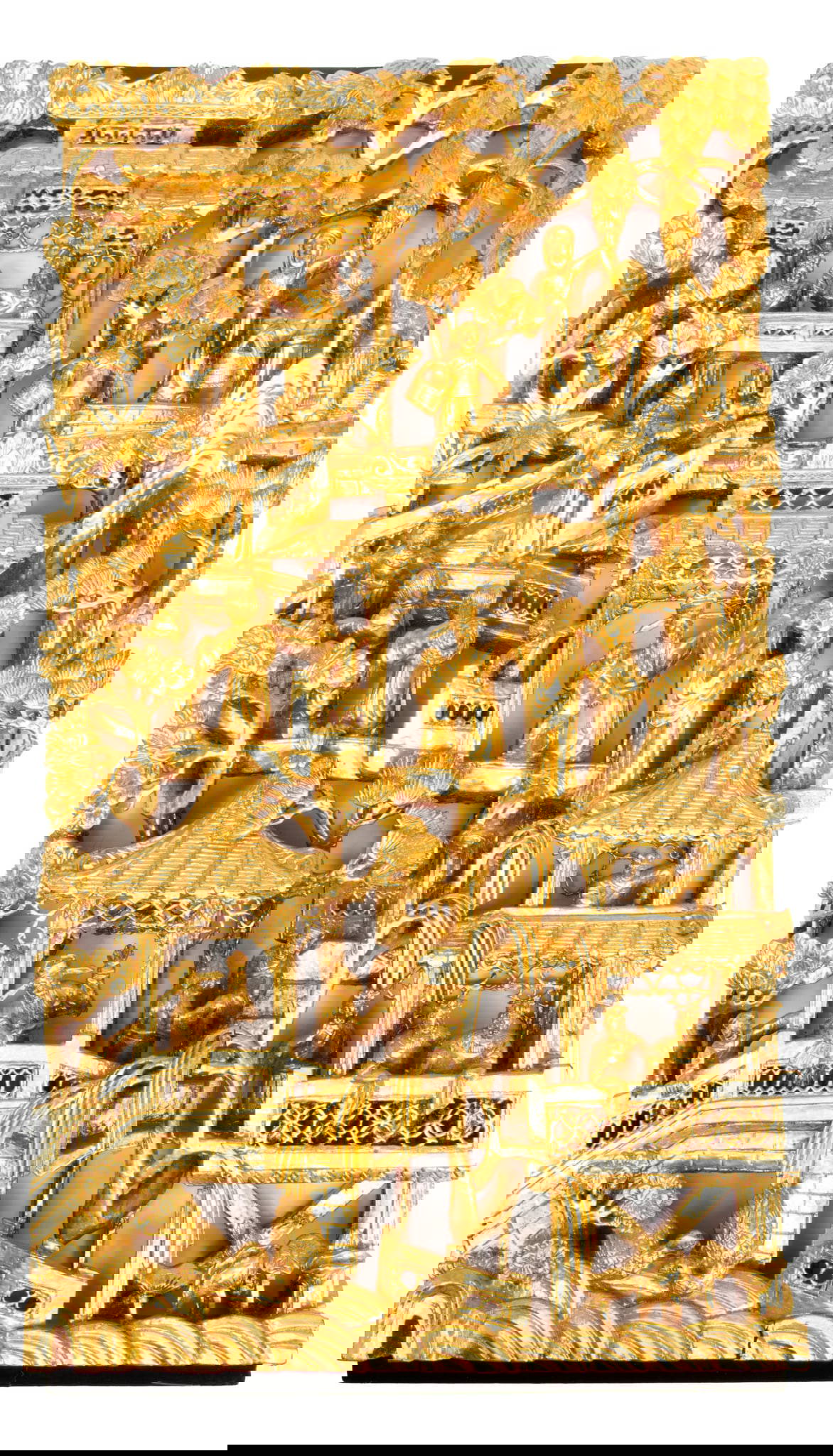 Gold Leaf Carved Wood Pagoda Panel H 20" W 11" Depth 2" Auction