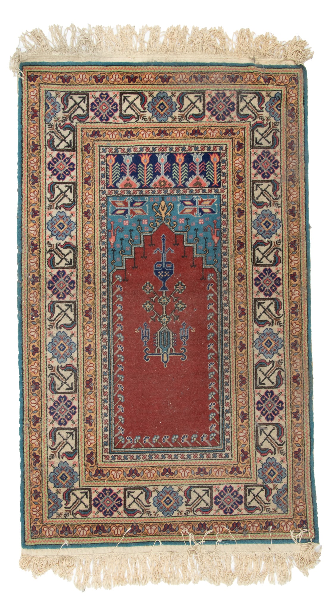 Turkish Handwoven Wool Prayer Rug, Ca. 1920, W 2' 11" L 4' 5"