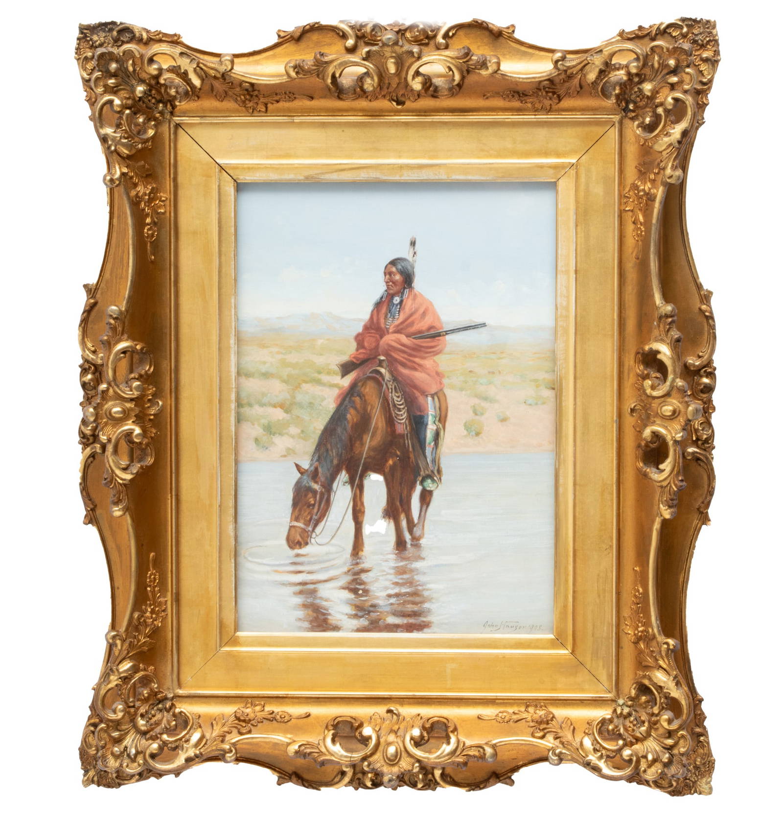 John Hauser (american, 1859-1913) Watercolor On Paper, 1908, "at The ...