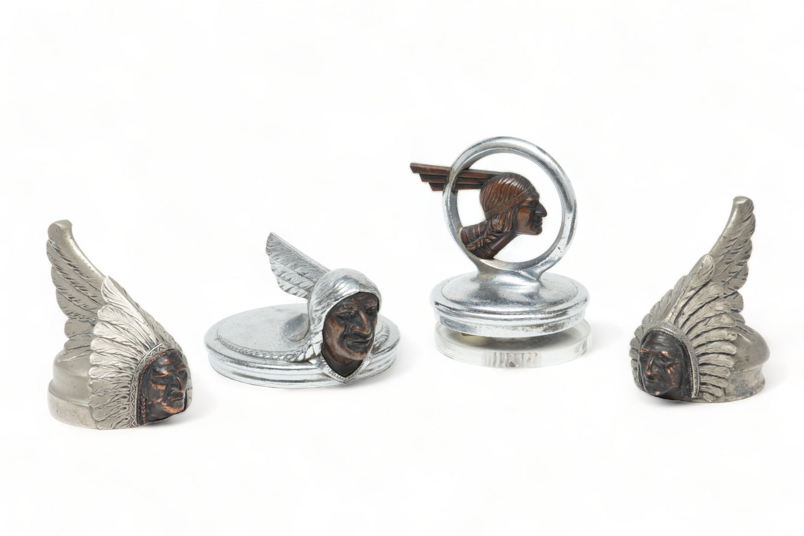 Pontiac Indian Head Motor Mascots, Ca. 1926-32, 4 Pcs Auction